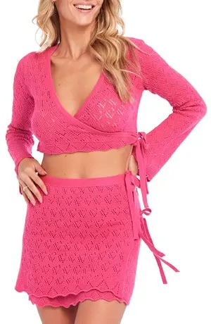 CAPITTANA Kaia Open Stitch Crop Cover-up Sweater - Fuchsia