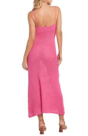CAPITTANA Maggy Floral Keyhole Semisheer Cover-up Dress - Fuchsia