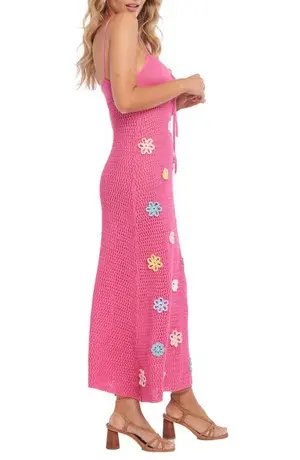 CAPITTANA Maggy Floral Keyhole Semisheer Cover-up Dress - Fuchsia