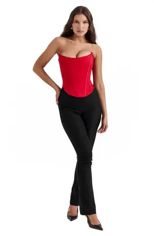 House Of Cb Genevieve Strapless Satin Corset Top - Salsa