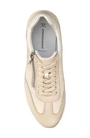 Johnston & Murphy Gracie Side Zip Sneaker - Bone Calfskin/kid Suede