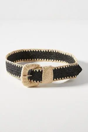 Anthropologie Raffia-wrapped Stretch Waist Belt - Black Pattern