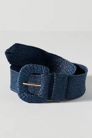 Anthropologie Raffia-Wrapped Stretch Waist Belt Navy