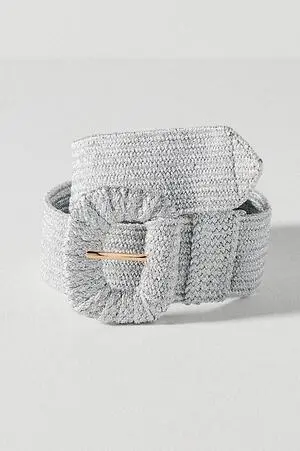 Anthropologie Raffia-wrapped Stretch Waist Belt - Silver