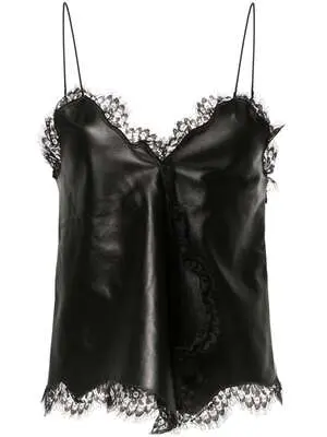 Off-White Lace-trim Leather Top - Black