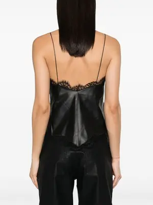 Off-White Lace-trim Leather Top - Black