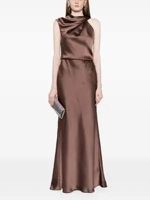 Amsale Asymmetric Draped Gown - Brown