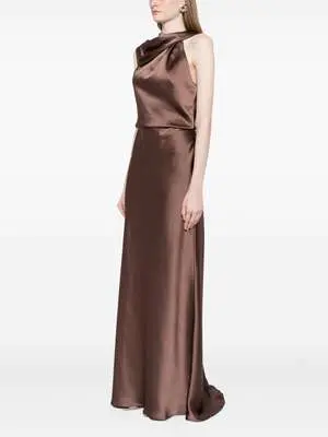 Amsale Asymmetric Draped Gown - Brown