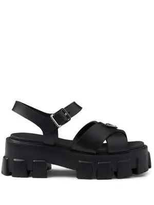 Prada Monolith Triangle-logo Platform Sandals - Black