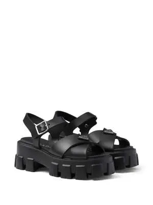 Prada Monolith Triangle-logo Platform Sandals - Black