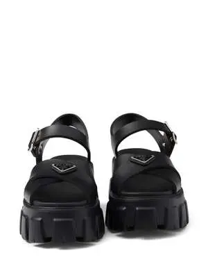 Prada Monolith Triangle-logo Platform Sandals - Black