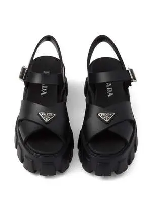 Prada Monolith Triangle-logo Platform Sandals - Black