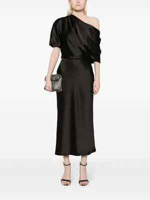 Amsale Off-shoulder Draped Midi Dress - Black