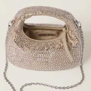 Miu Miu Wander Satin And Silk Mini Hobo Bag With Synthetic Crystals