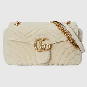 Gucci Gg Marmont Medium Shoulder Bag - Off White Shearling