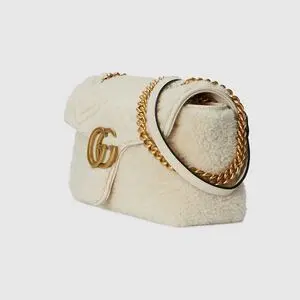 Gucci Gg Marmont Medium Shoulder Bag - Off White Shearling