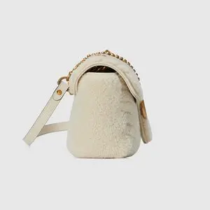 Gucci Gg Marmont Medium Shoulder Bag - Off White Shearling