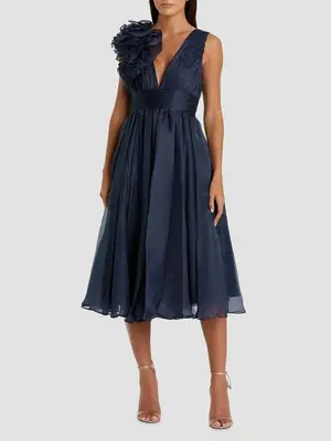 Mac Duggal Chiffon Sleeveless Fit & Flare Midi-dress - Midnight