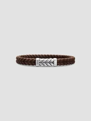David Yurman Chevron Bracelet In Brown Rubber Silver