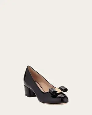 FERRAGAMO Vara Bow Leather Low Pumps - Nero