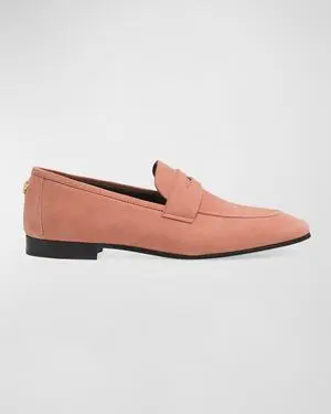 BOUGEOTTE Suede Flat Penny Loafers Rose