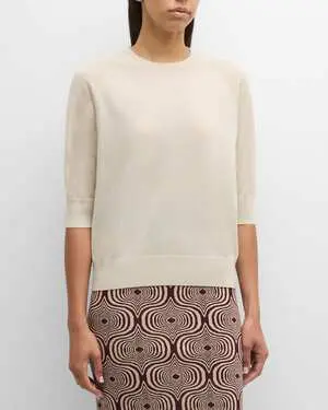 Dries Van Noten Tuan Short-sleeve Merino Wool Crew Sweater - Ecru