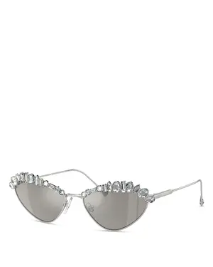 SWAROVSKI Embellished Oval Sunglasses - Silver/gray Mirrored Solid