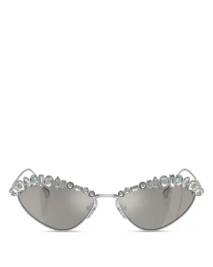 SWAROVSKI Embellished Oval Sunglasses - Silver/gray Mirrored Solid