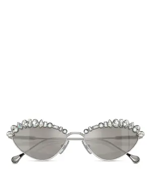 SWAROVSKI Embellished Oval Sunglasses - Silver/gray Mirrored Solid