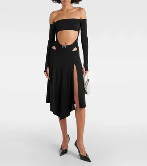 MUGLER Logo Asymmetric Midi Skirt - Black