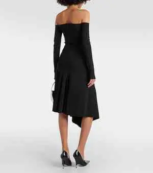 MUGLER Logo Asymmetric Midi Skirt - Black