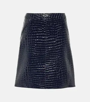 TOM FORD Croc-effect Leather Midi Skirt - Blue