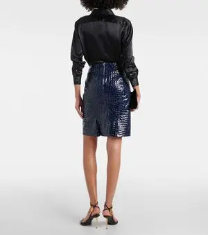 TOM FORD Croc-effect Leather Midi Skirt - Blue