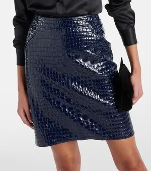 TOM FORD Croc-effect Leather Midi Skirt - Blue