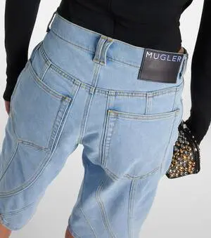 MUGLER Spiral Wide-leg Denim Shorts