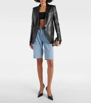 MUGLER Spiral Wide-leg Denim Shorts