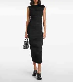 Alaïa Ribbed Midi Dress - Black
