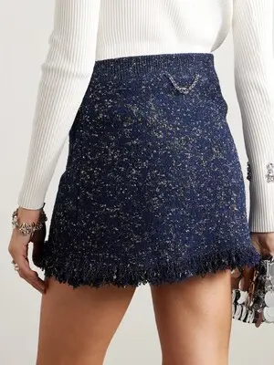 Rabanne Frayed Metallic Bouclé Mini Skirt