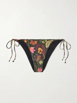 Agua Bendita Poema Habitat Embellished Floral-print Recycled Bikini Briefs - Green