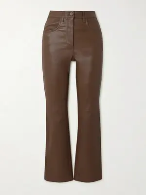 JOSEPH Duke Cropped Flare Leather Pants - Brown