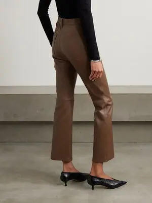 JOSEPH Duke Cropped Flare Leather Pants - Brown