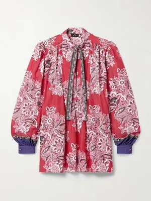 Etro Pintucked Floral-print Cotton And Silk-blend Voile Blouse - Pink