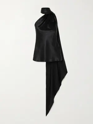 BEARE PARK Asymmetric Draped Silk-satin Halterneck Tank