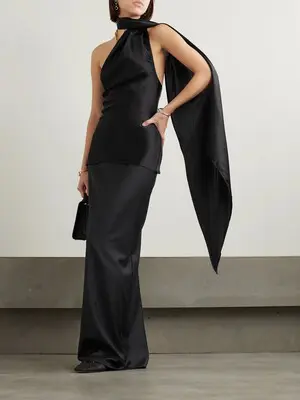 BEARE PARK Asymmetric Draped Silk-satin Halterneck Tank