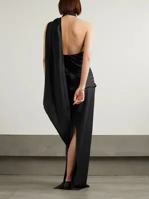 BEARE PARK Asymmetric Draped Silk-satin Halterneck Tank