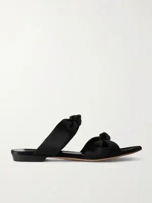 Le Monde Beryl Knot Flat Satin Sandals - Black