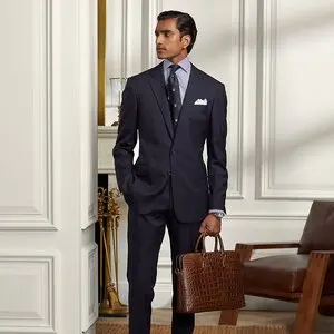Ralph Lauren Gregory Hand-tailored Wool Twill Suit Navy Micro Hndsth