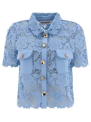 SELF-PORTRAIT Self Portrait Lace Shirt Light Blue