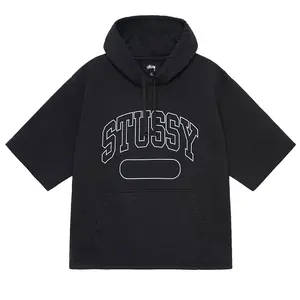 StÜssy Short-sleeve Boxy Cropped Hoodie - Black