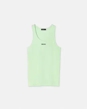 Versace Versace Ribbed Cotton Tank Top With Embroidered Logo Green